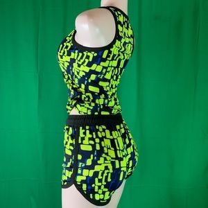 LNFI | Shorts | Navy Blue And Neon Green Short Set | Poshmark